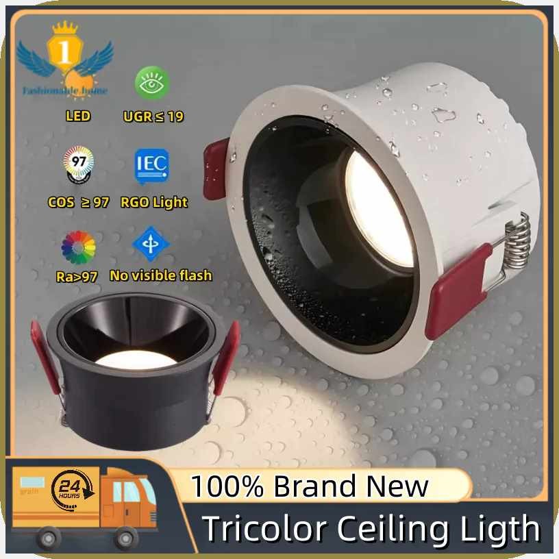 Downlight LED Ceiling Light Recessed Pin Light Tricolor Panel Light ...