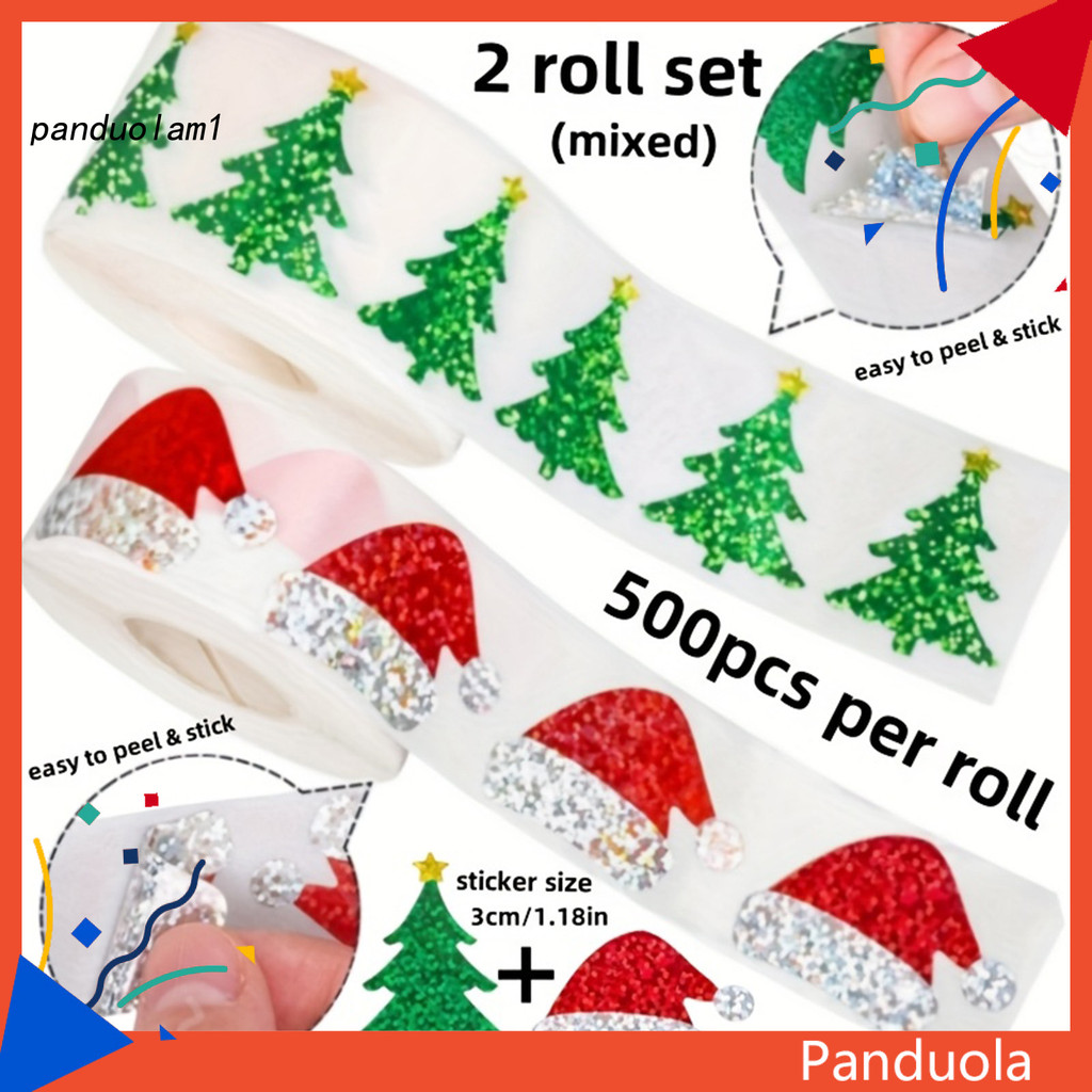 panduola 2 Rolls Christmas Hat Stickers 1000 Pcs Glitter Red Santa Hat ...
