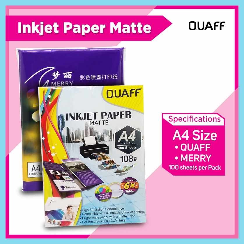 Matte Inkjet Paper A4 108GSM (100 sheets per pack) | Shopee Philippines