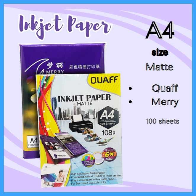 Quaff-I{108gsmN=Matte|AE(Inkjet|W(Paper|j(A4|q(Size}E)&}t)(100 Sheets ...