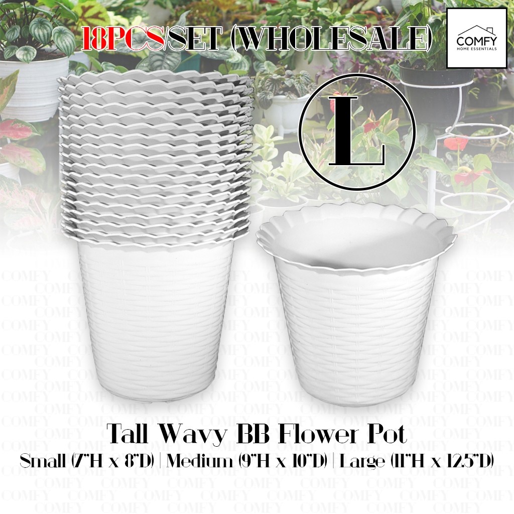 WHOLESALE (18PCS/SET) Large 11H x 12.5D Wavy White BB Pot Flower ...