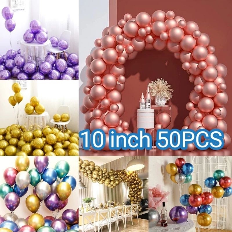 50pc 10 inch Metallic Latex Balloons Birthday Decor Party Decorations ...