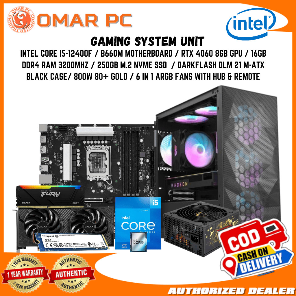 Gaming System Unit Intel I5-12400F/B660 MOBO/16GB RGB DDR4 RAM/250GB ...