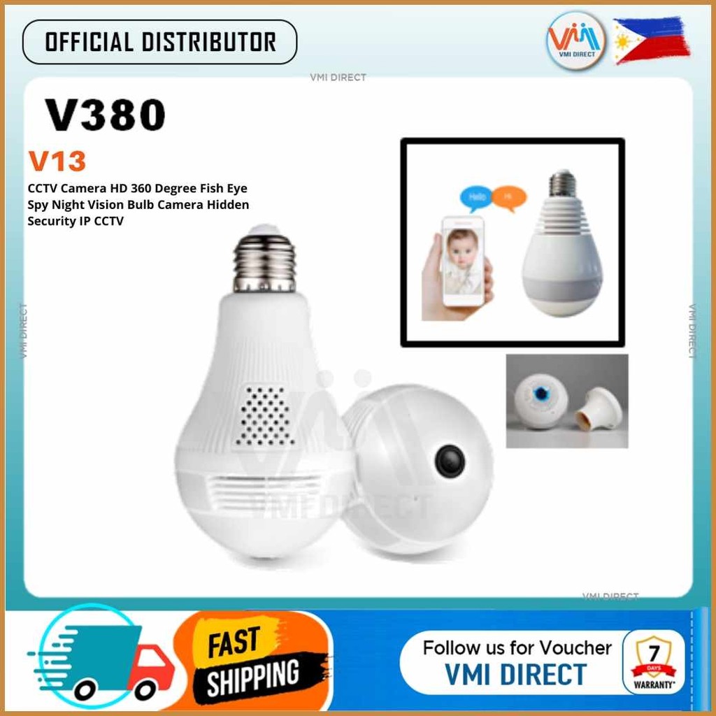V380 V13 CCTV Camera HD 360 Degree Fish Eye Spy Night Vision Bulb ...