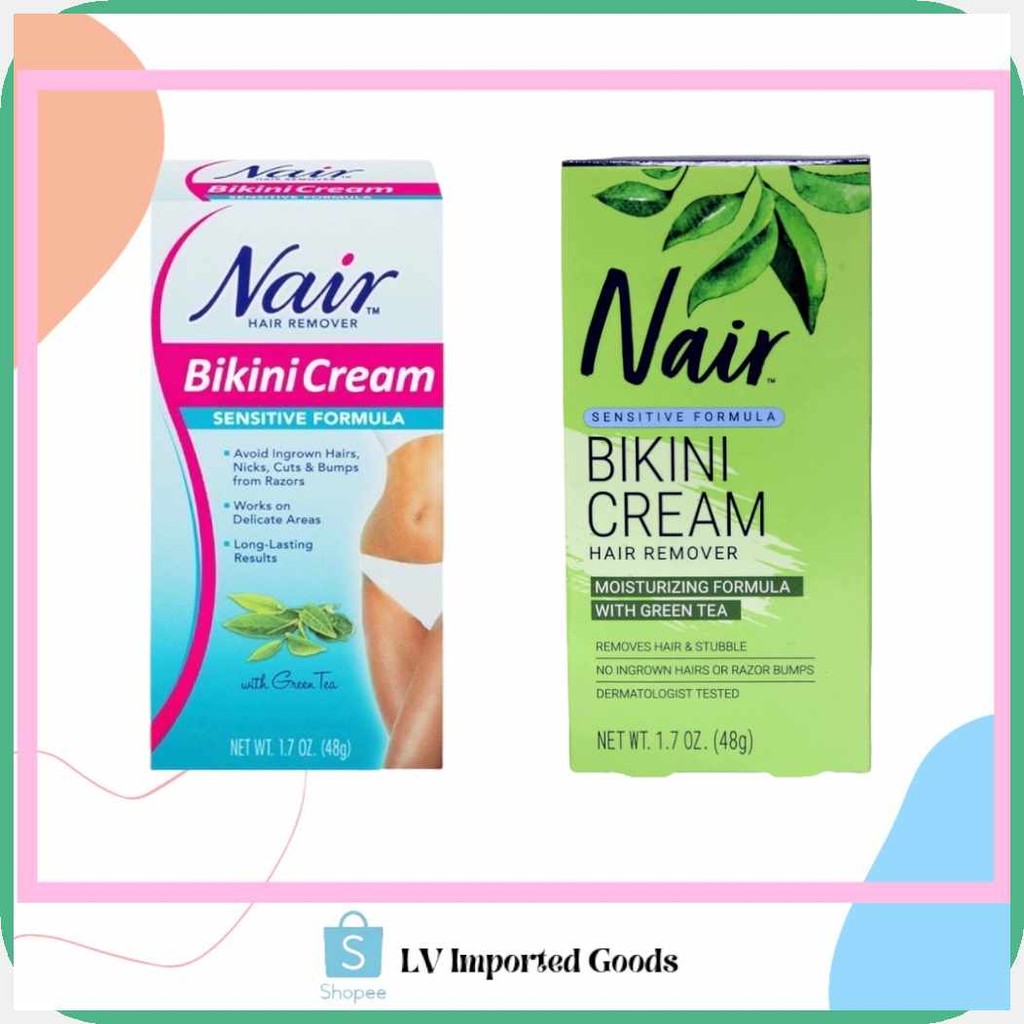 Nair Hair Remover Bikini Cream Sensitive Formula, Pink, Green tea, 1.7 ...