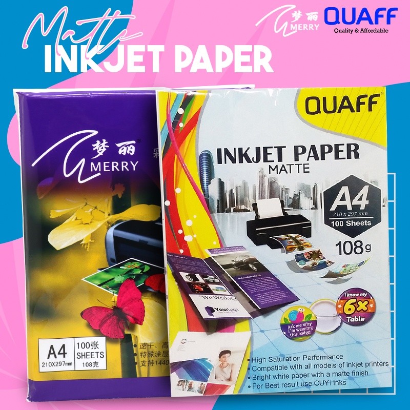 QUAFF Inkjet Paper A4 Size 108gsm- for flyers/button pins paper (100 ...