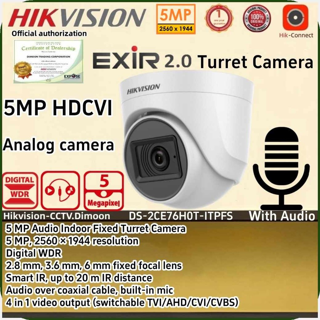 Hikvision 5MP HD IR Fixed Turret CCTV Camera With audio Indoor Wired ...