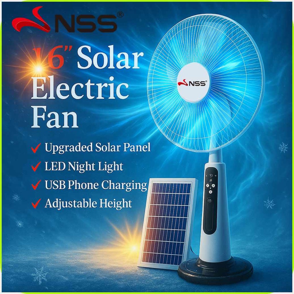 NSS Solar Fan Solar Electric Fan 16Inch Solar Rechargeable Fan LED ...