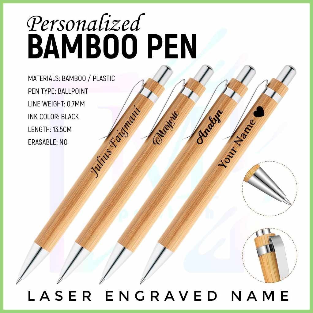 Personalized Laser Engraved Bamboo Ballpoint Pen – Refillable | Custom ...
