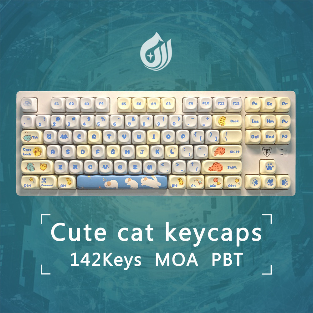 142 keys Little Cute cat MOA Profile PBT Material Sublimation keycaps ...