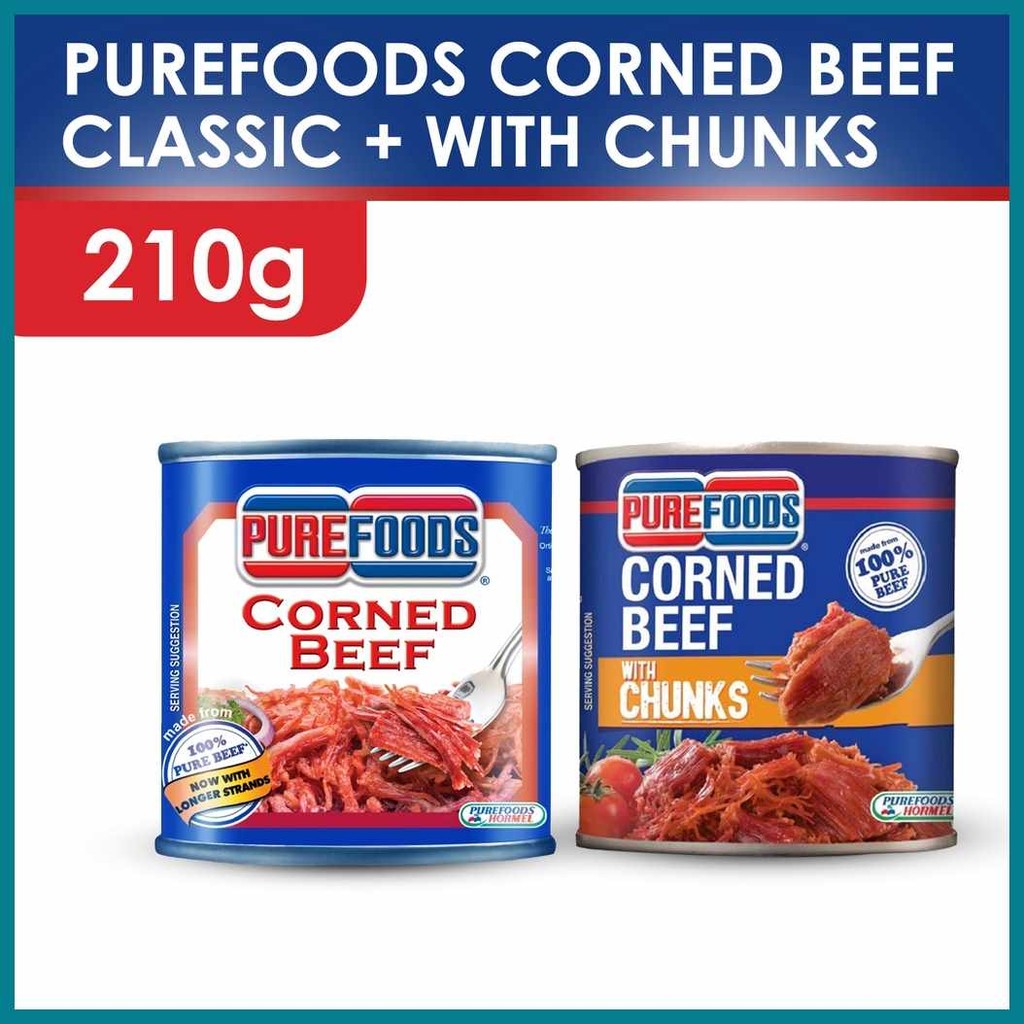 Purefoods Corned Beef (210g) + Corned Beef w/ Chunks (210g) | Shopee ...