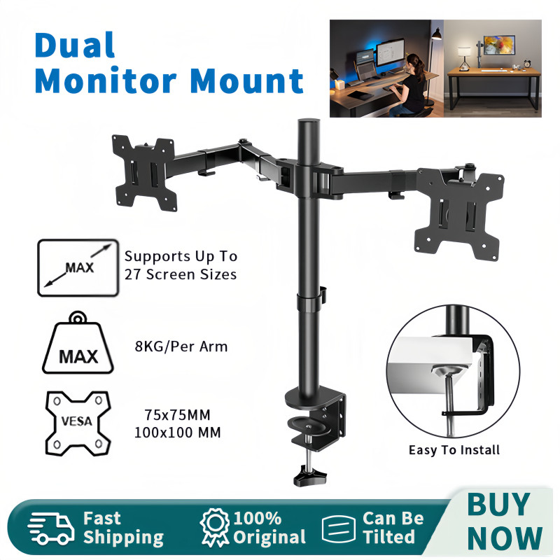 ULIKE Dual Arm Monitor Stand With Laptop Tray Dual Arm Desk Mount Fully ...