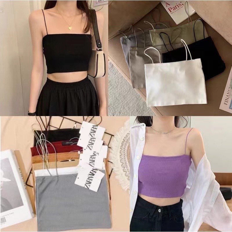 Zara Strappy String Cami Bandeau Knitted Crop Top | Shopee Philippines
