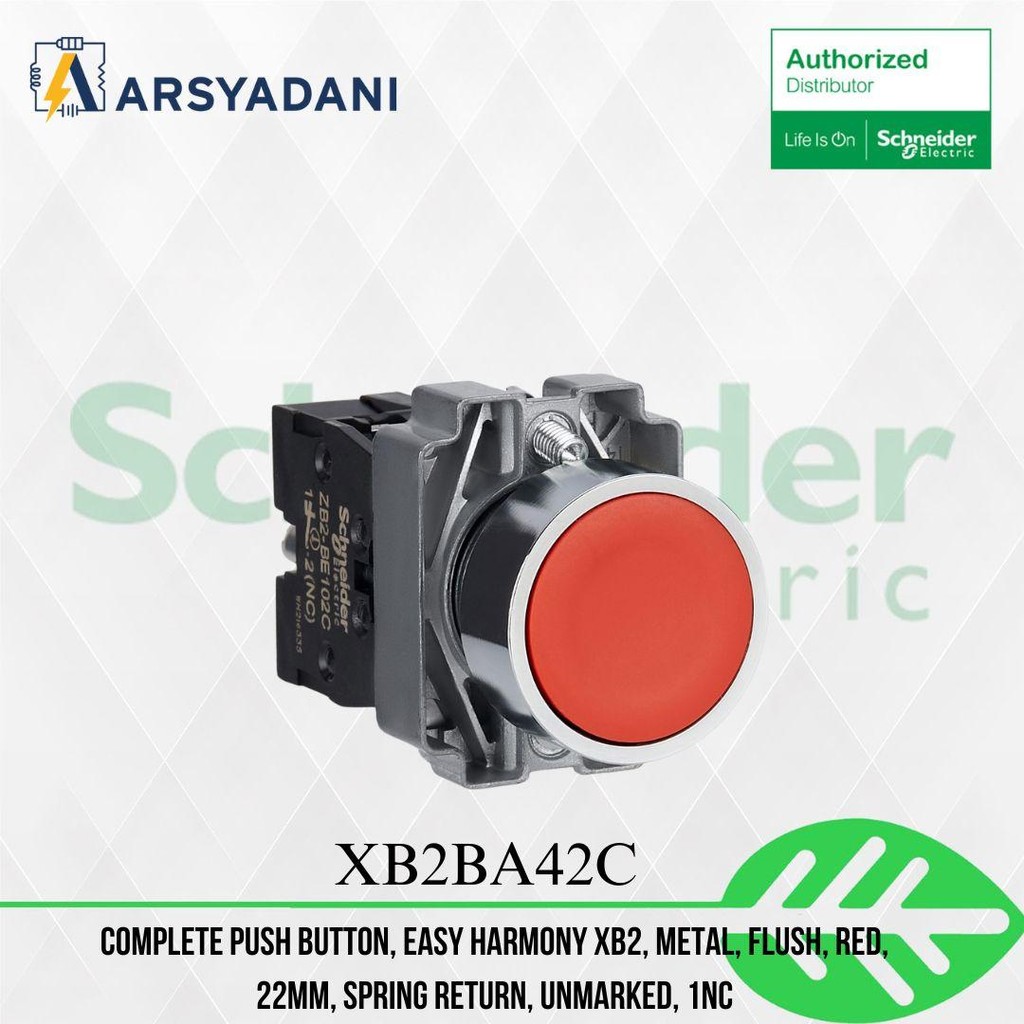 SCHNEIDER - XB2BA42C - Complete push button, Easy Harmony XB2, metal ...