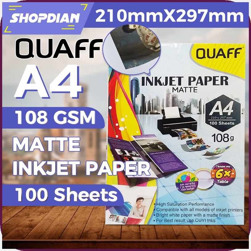 QUAFF=rS'INKJET[xw/PAPER>ir)A4}mx)SIZE}yr)108GSM~O*(MATTE) | Shopee ...