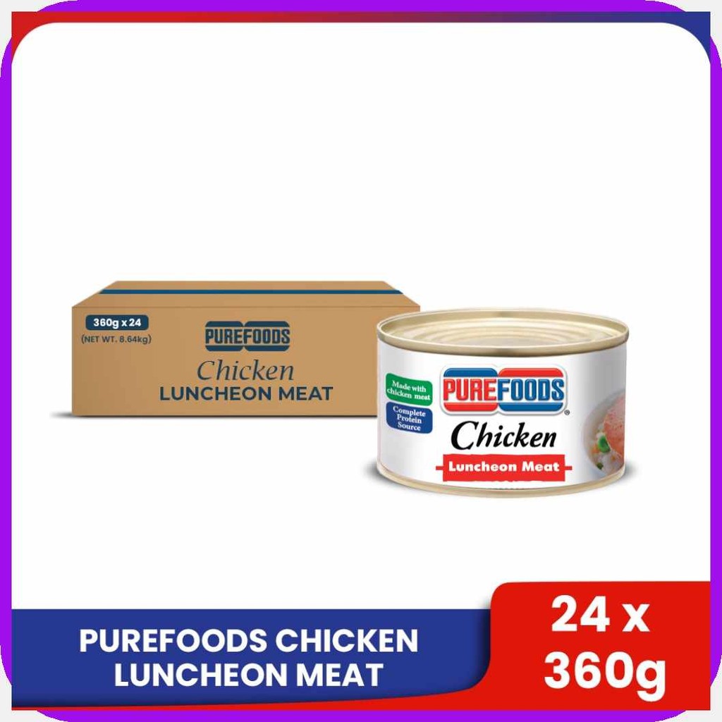 Purefoods,n(Chicken%c%Luncheon%Q:Meat%t:(360g)%O:1%I:Box%x:of%e:24's ...