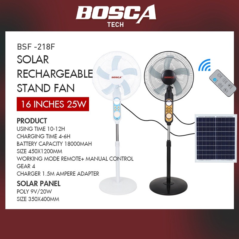 BOSCA Solar rechargeable fan 16 inches 25W Stand Fan Floor fan BSF-218F ...