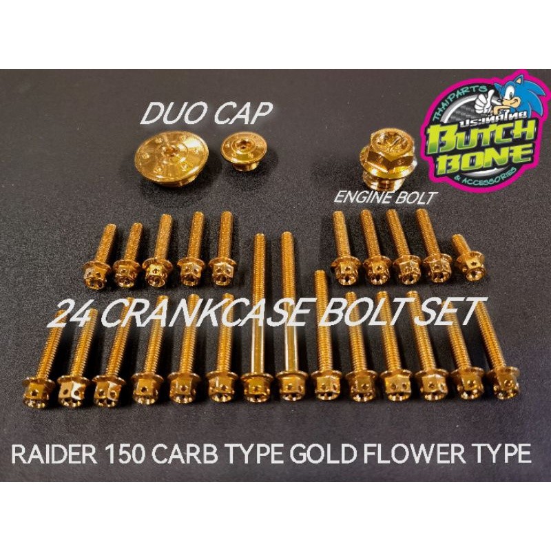 HENG CRANKCASE BOLT SET/ENGINE/DUO CAP RAIDER 150 CARB TYPE GOLD (SOLD ...