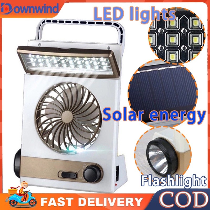 Solar Power Rechargeable Fan With Panel Electric LED Flashlight ...