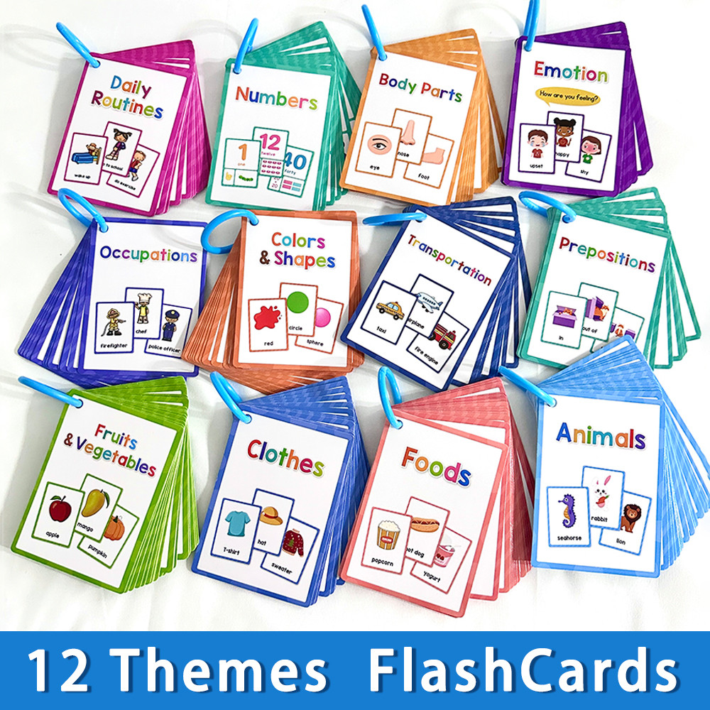 12 Themes Set Kids English Words Learning Flashcards Classroom Supplies ...