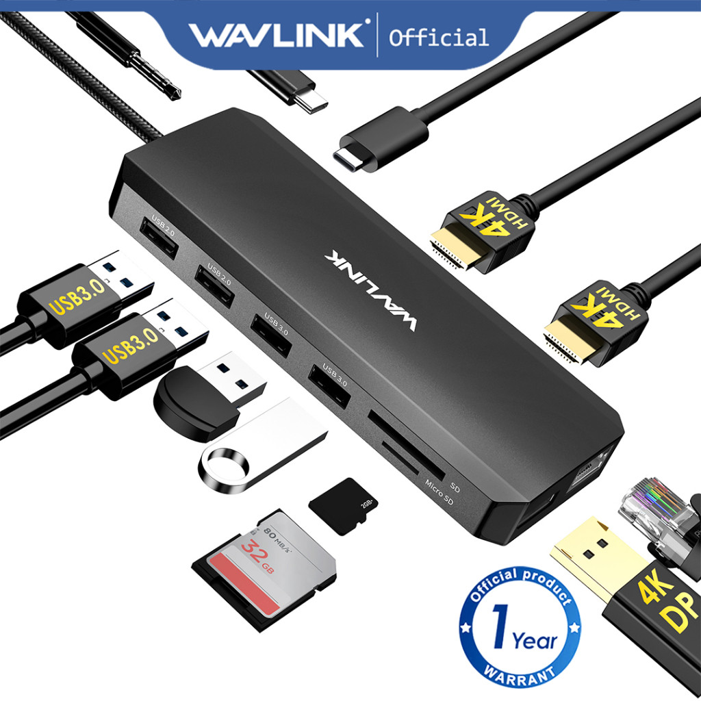 WAVLINK USB C Hub Triple Monitor 12 in 1 Laptop Docking Station ...