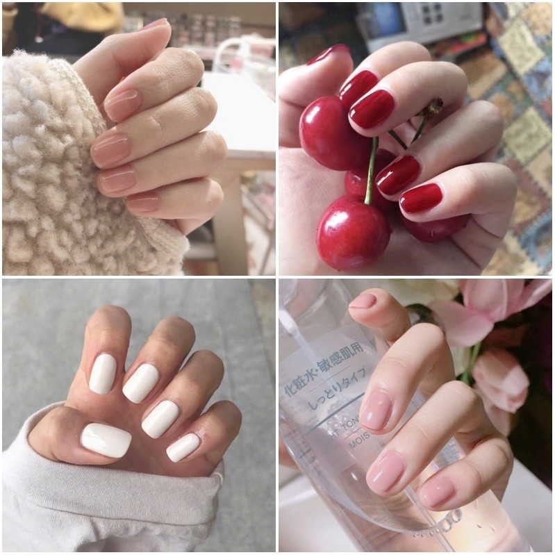 24pcs Fake Nails Flesh Color Fake Nail Set with Glue Short Nails Long ...