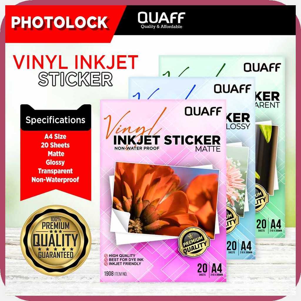 QUAFF Printable Vinyl Inkjet Sticker A4 Size Matte / Glossy ...