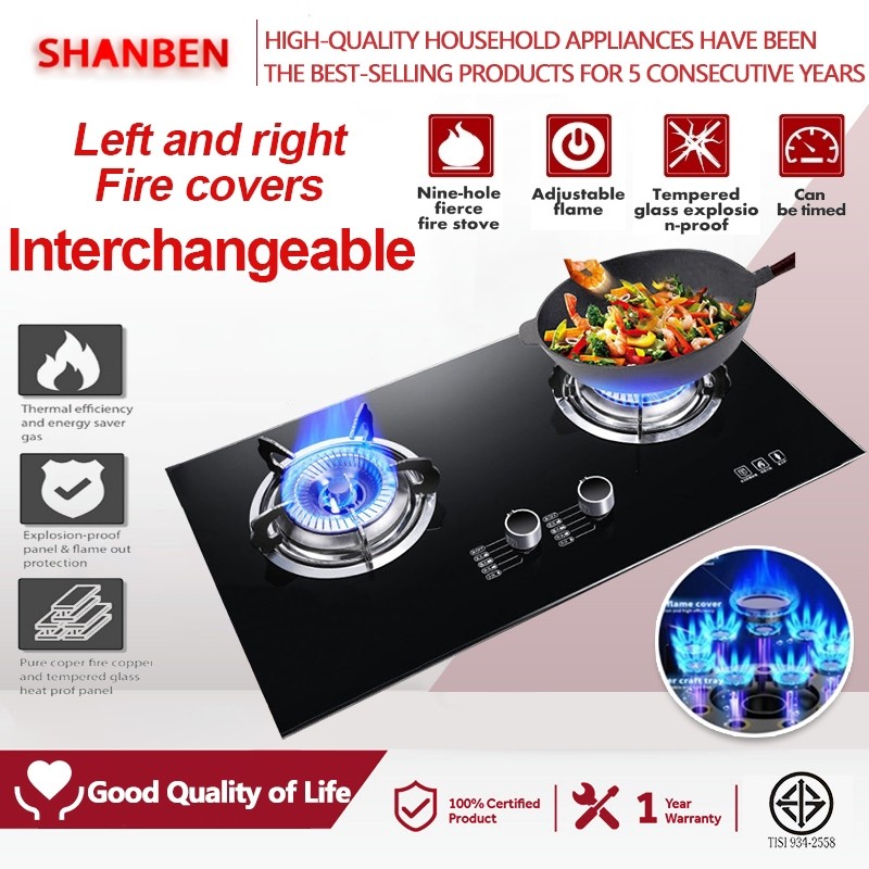Two-head gas stove home embedded double-burner gas stove big fire ...