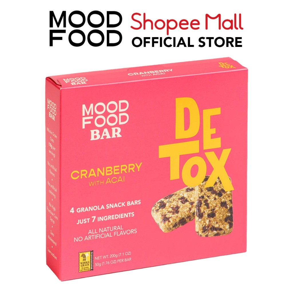 MOOD FOOD BAR DETOX Cranberry with Acai (4 granola snack bars) | Shopee ...