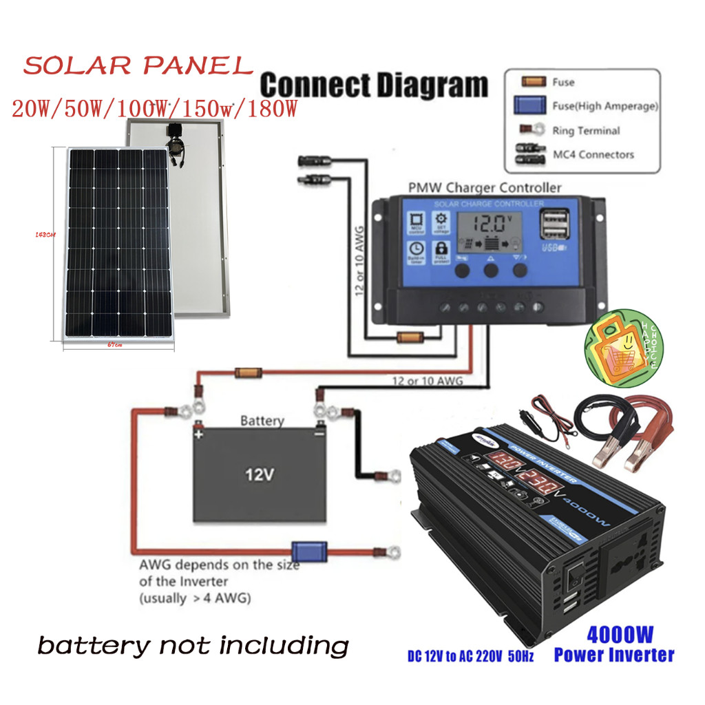 Legit Solar Power System Set 4000W Power Inverter DC12V TO AC220V 20W ...