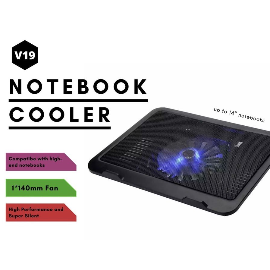 12''-14'' Portable Laptop Cooler Pad One Big LED Light Fan Cooling Pads ...