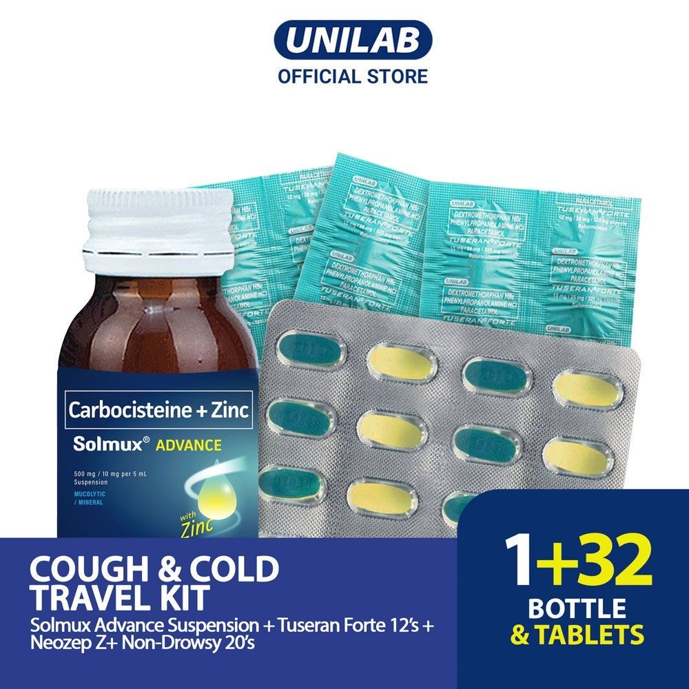 COUGH & COLDS TRAVEL KIT: Solmux Advance Suspension, Tuseran Forte 12s ...
