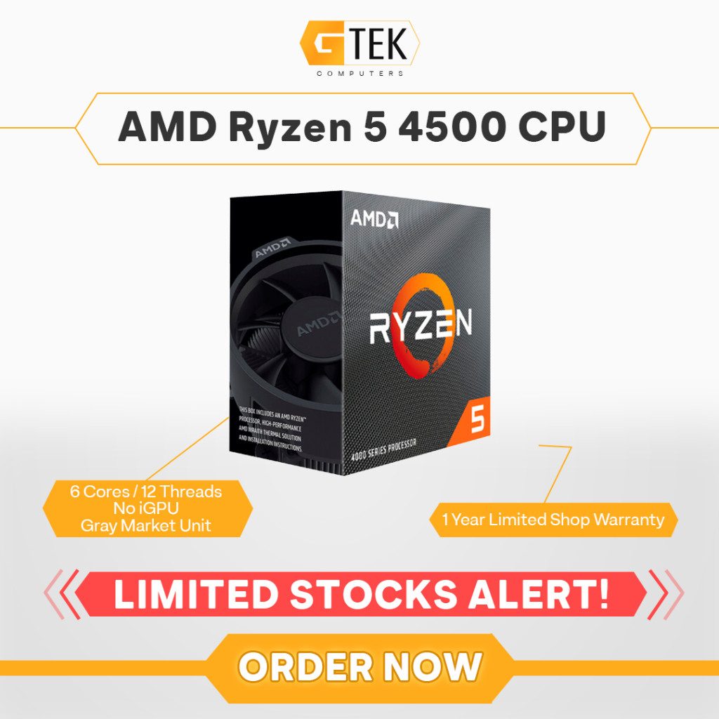 AMD Ryzen 5 4500 CPU w/ Wraith Stealth CPU Cooler AM4 Processor Box and ...