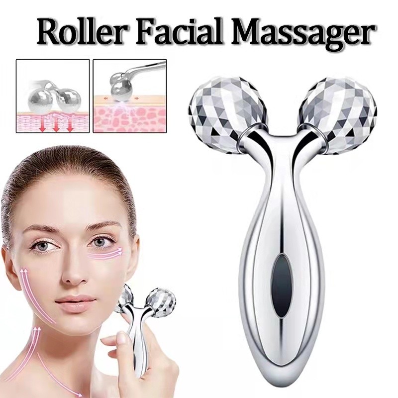 3D Facial Roller Massager Silver Gold Thin Face Y Shape Massage Lifting ...