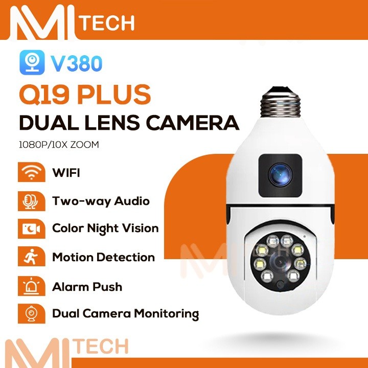 V380 PRO Q19 Plus Dual Lens HD 1080P Siren Alarm Smart cctv camera Bulb ...
