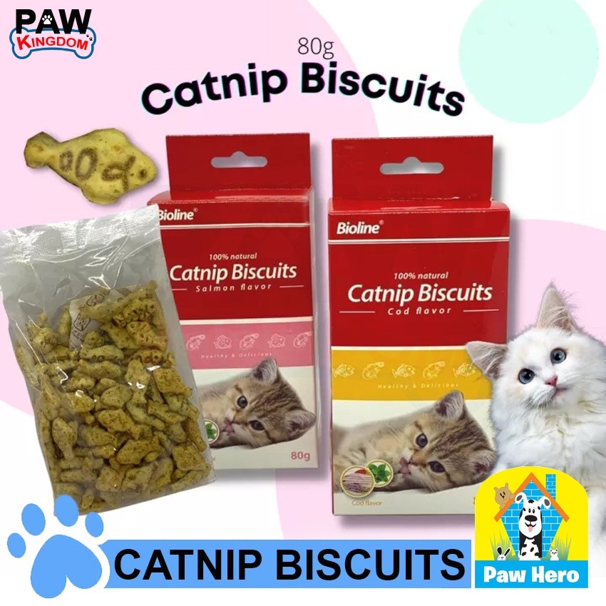 Bioline Catnip Biscuits 100% Natural Cat Treats 80g (Salmon Flavor ...