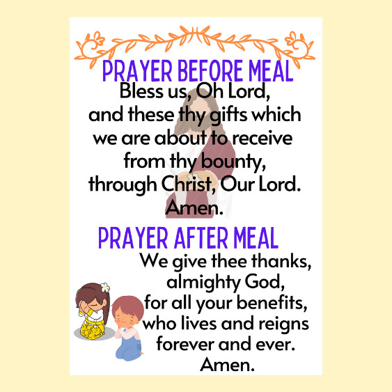 Prayer Before Meal Grace Before and After Meal Laminated Chart A4 Size ...