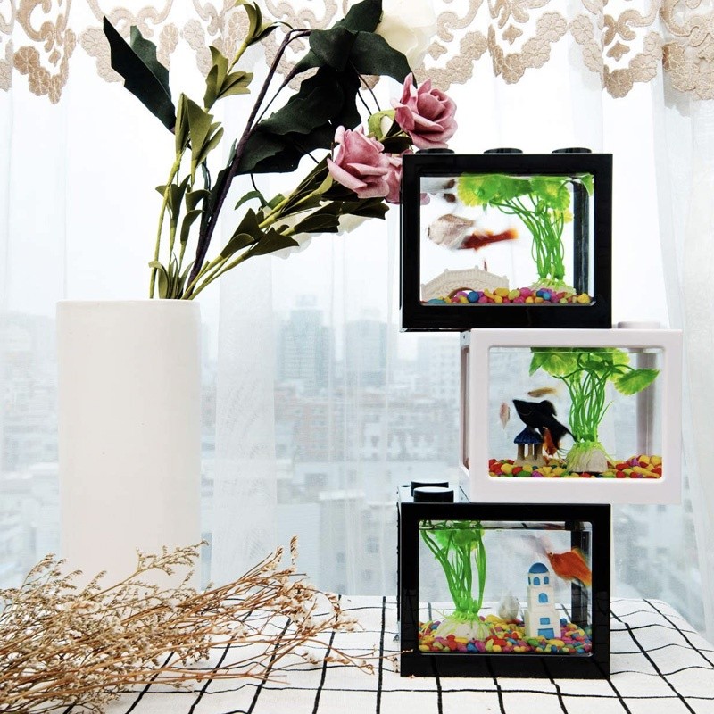 New Mini Aquarium Block Tank Betta Guppy Fish Tank Transparent Fish ...