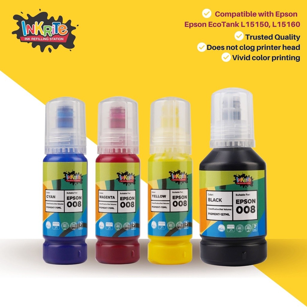 Inkrite Pigment Ink for Epson 008 Epson EcoTank L6460 L6490 L15140 ...