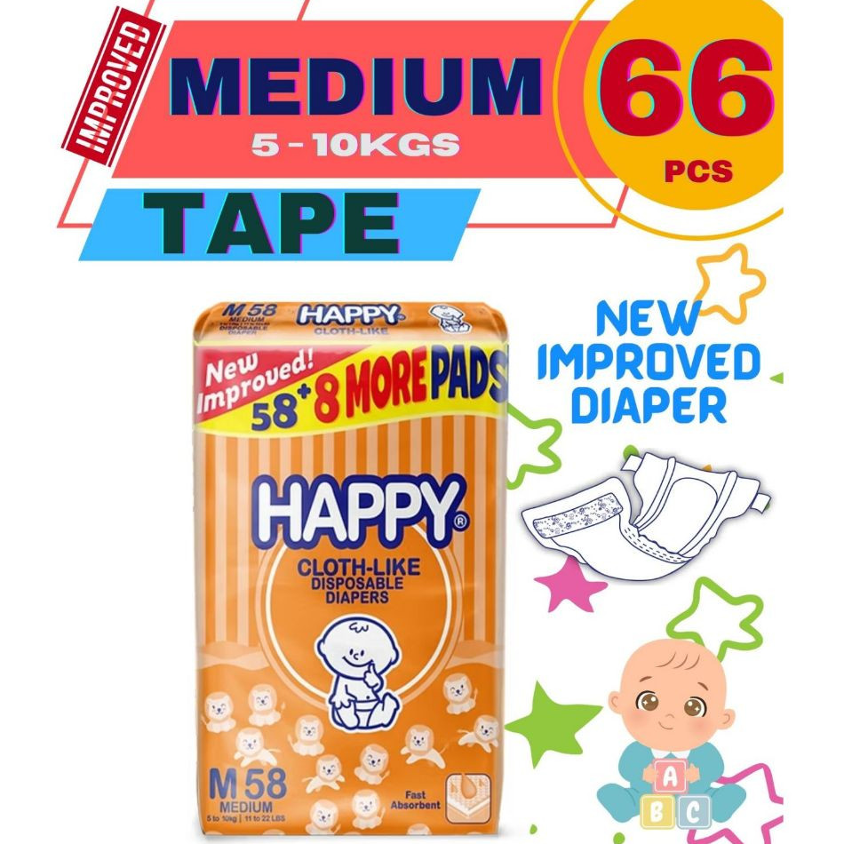 HAPPY BABY TAPE MEDIUM DIAPER x66pcs | Shopee Philippines