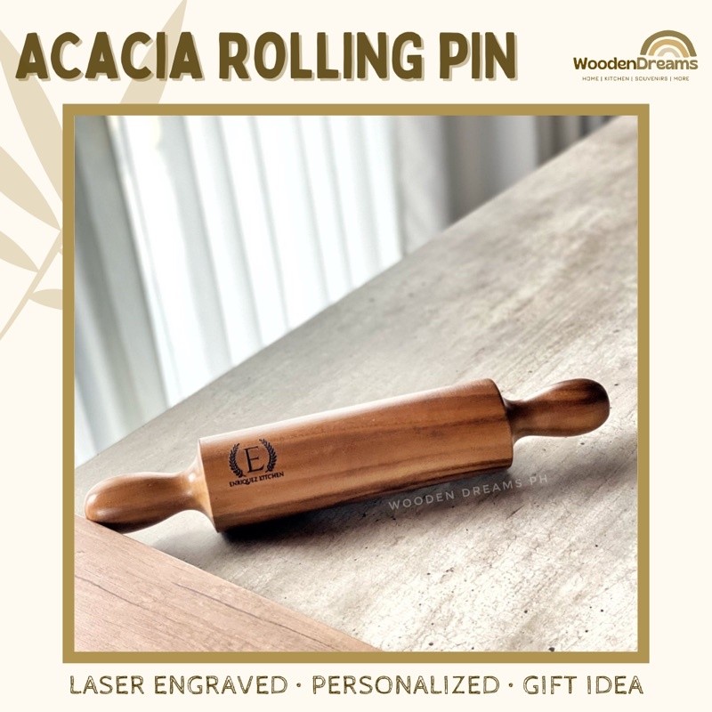 Personalized Acacia Wooden Rolling Pin (Laser Engraving) | Shopee ...