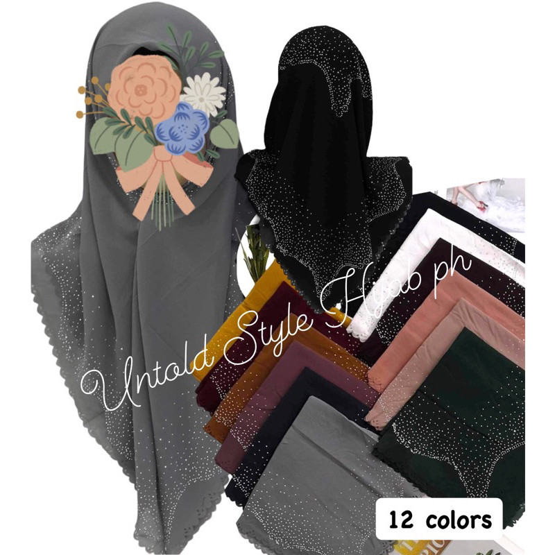 BEADED TRIANGLE CHIFFON ELEGANT HIJAB (SQUARE) | Shopee Philippines