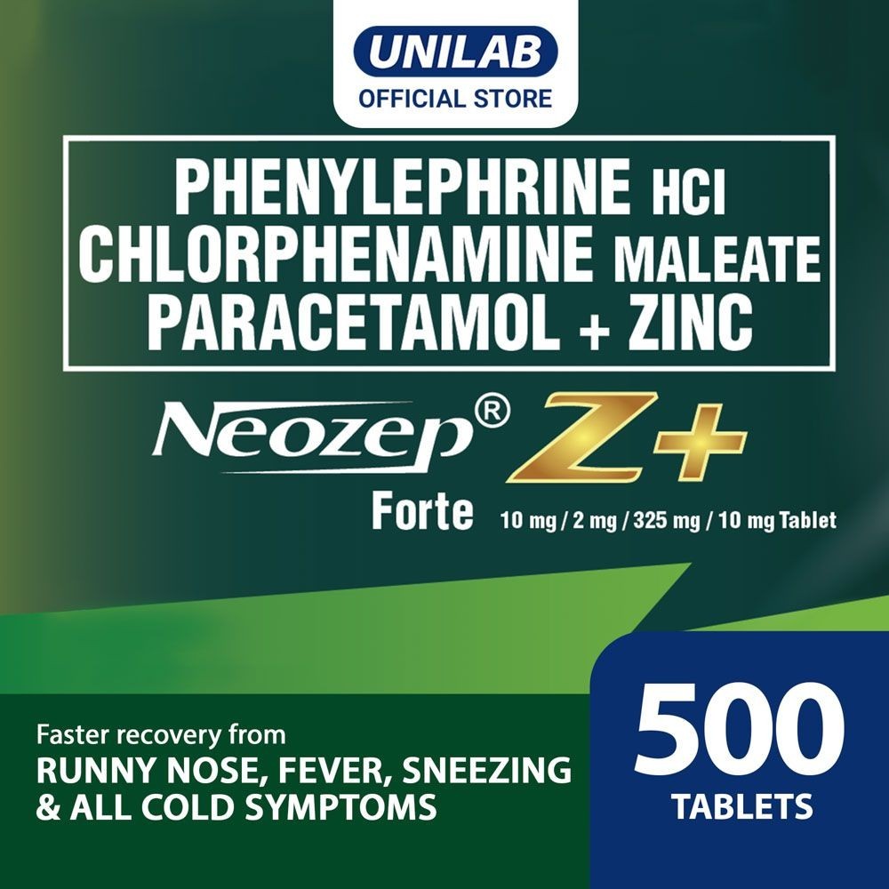 Unilab Neozep Z+ 500 Tablets- faster recovery from Runny Nose, Fever ...