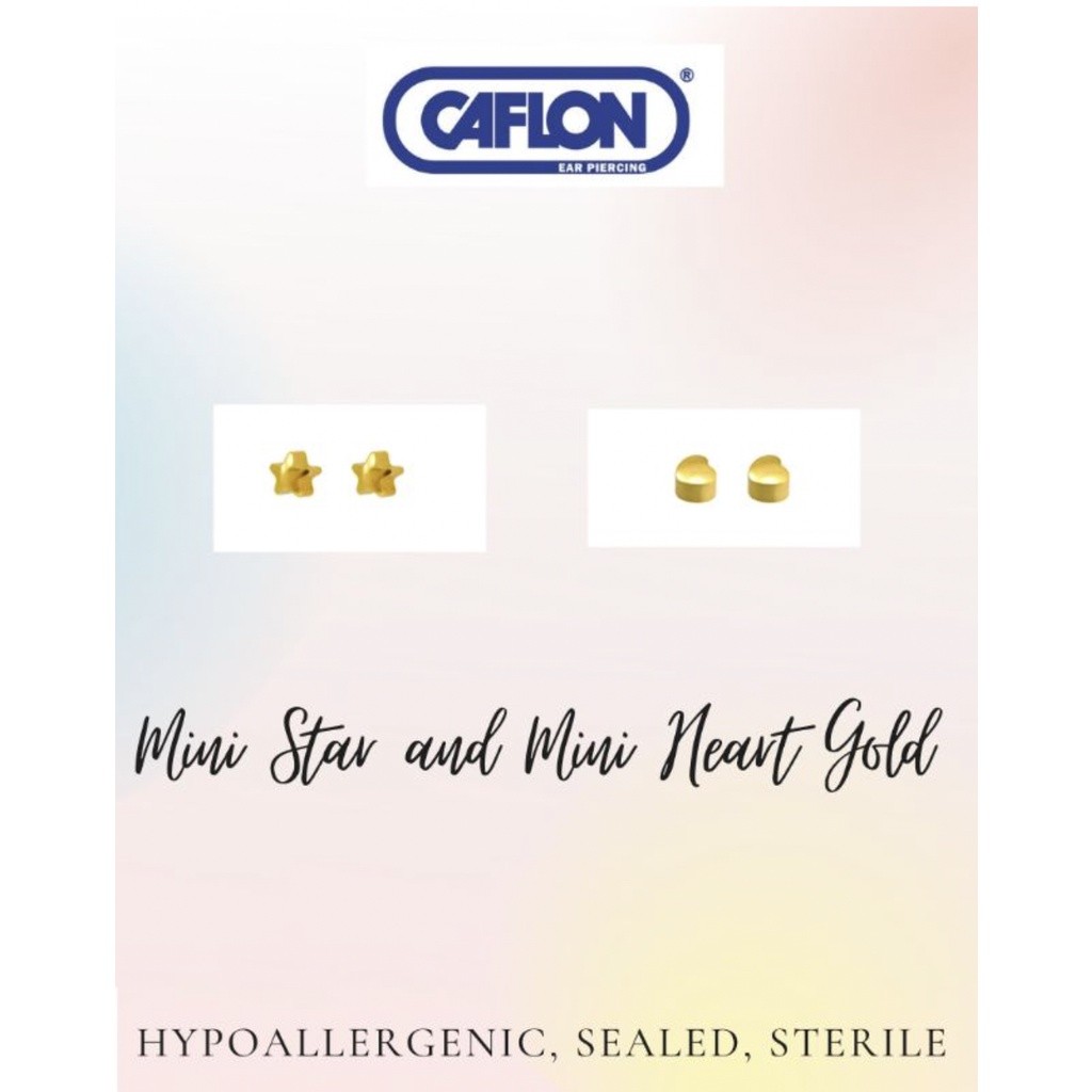 Baby safe Caflon Stud Earrings MINI Heart and Star Gold 2mm ...