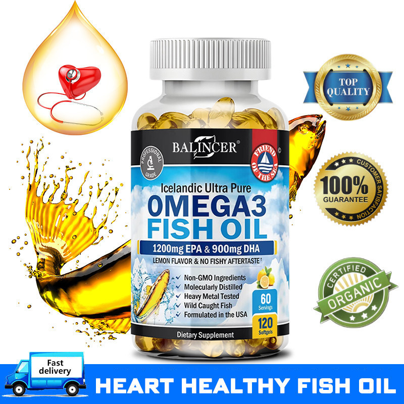 Omega-3 Fish Oil (120 Capsules) Omega-3 Fatty Acids (including 1200 Mg ...
