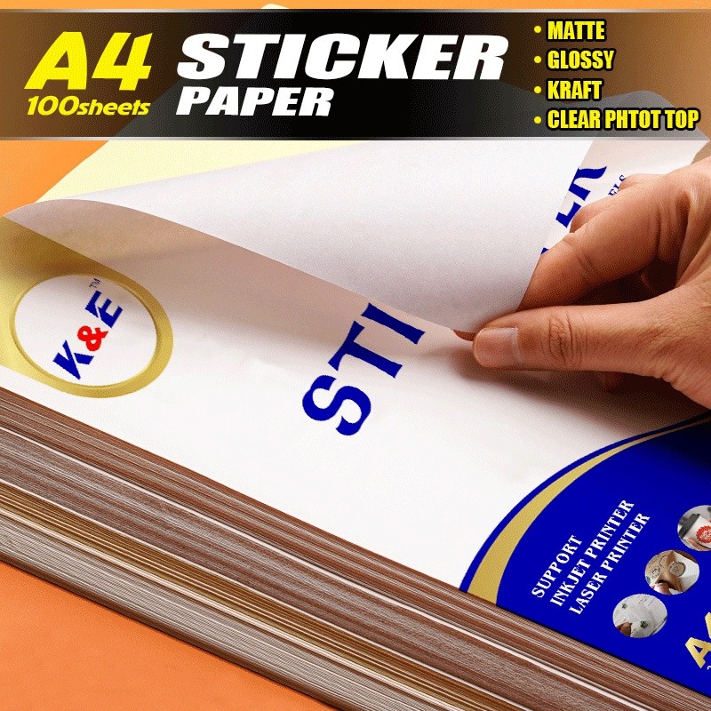 50/100 PCS A4 Sticker Paper Glossy/Matte PRINTABLE STICKER INKJET for ...