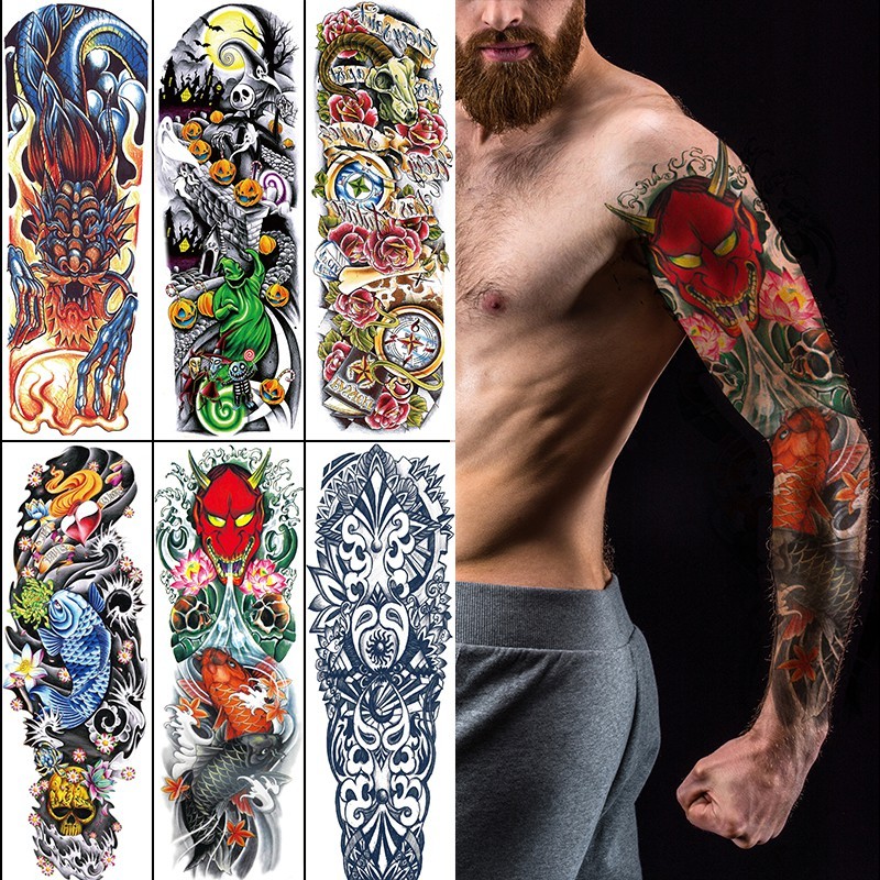Large Arm Sleeve Temporary Tattoo Waterproof Fake Tattoo Sticker ...
