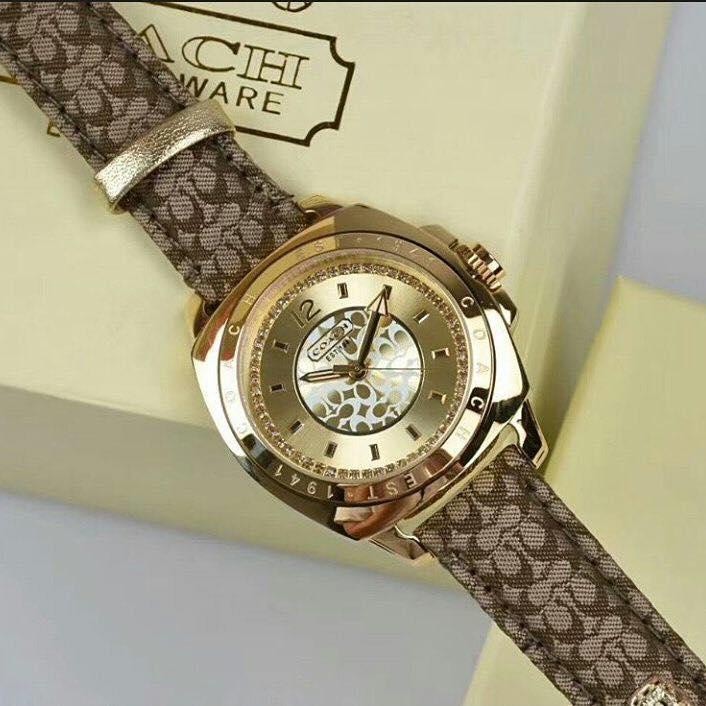 Coach Leather 14501287 Boyfriend Gold Tone Ladies Watch | Shopee ...