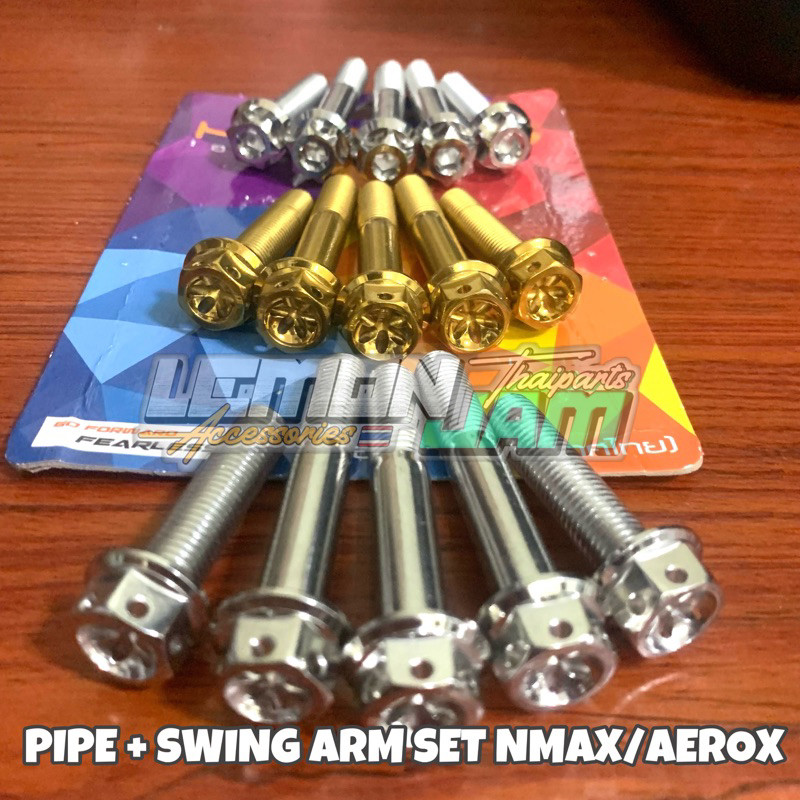 ORIG HENG SWING ARM PIPE BOLTS SET NMAX / AEROX CNC GEAR TYPE / GOLD ...