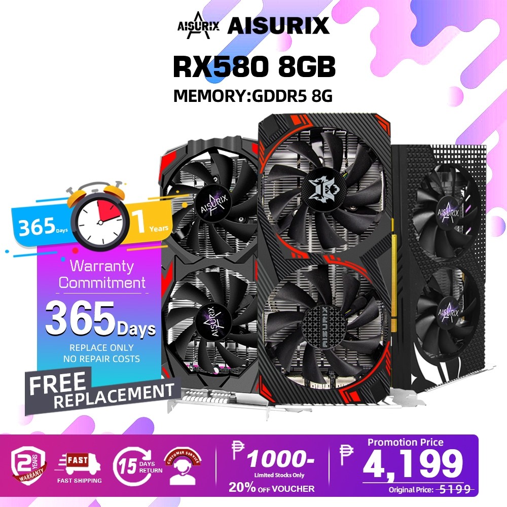 AISURIX New RX580 8GB Graphics Card Gaming Computer GPU GDDR5 256Bit ...